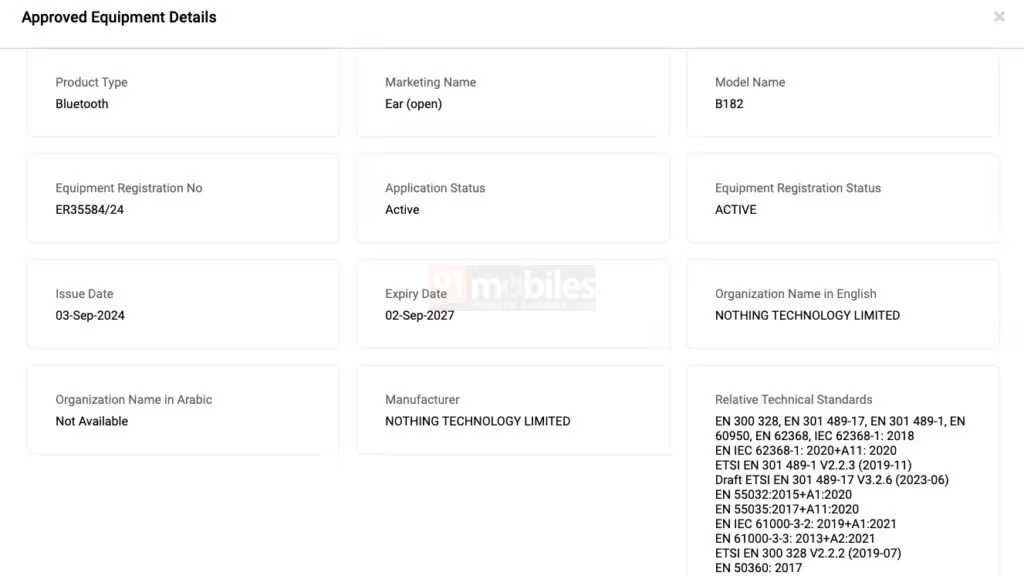 Nothing Ear (open) Spotted on the TDRA Certification Website, Launch ...