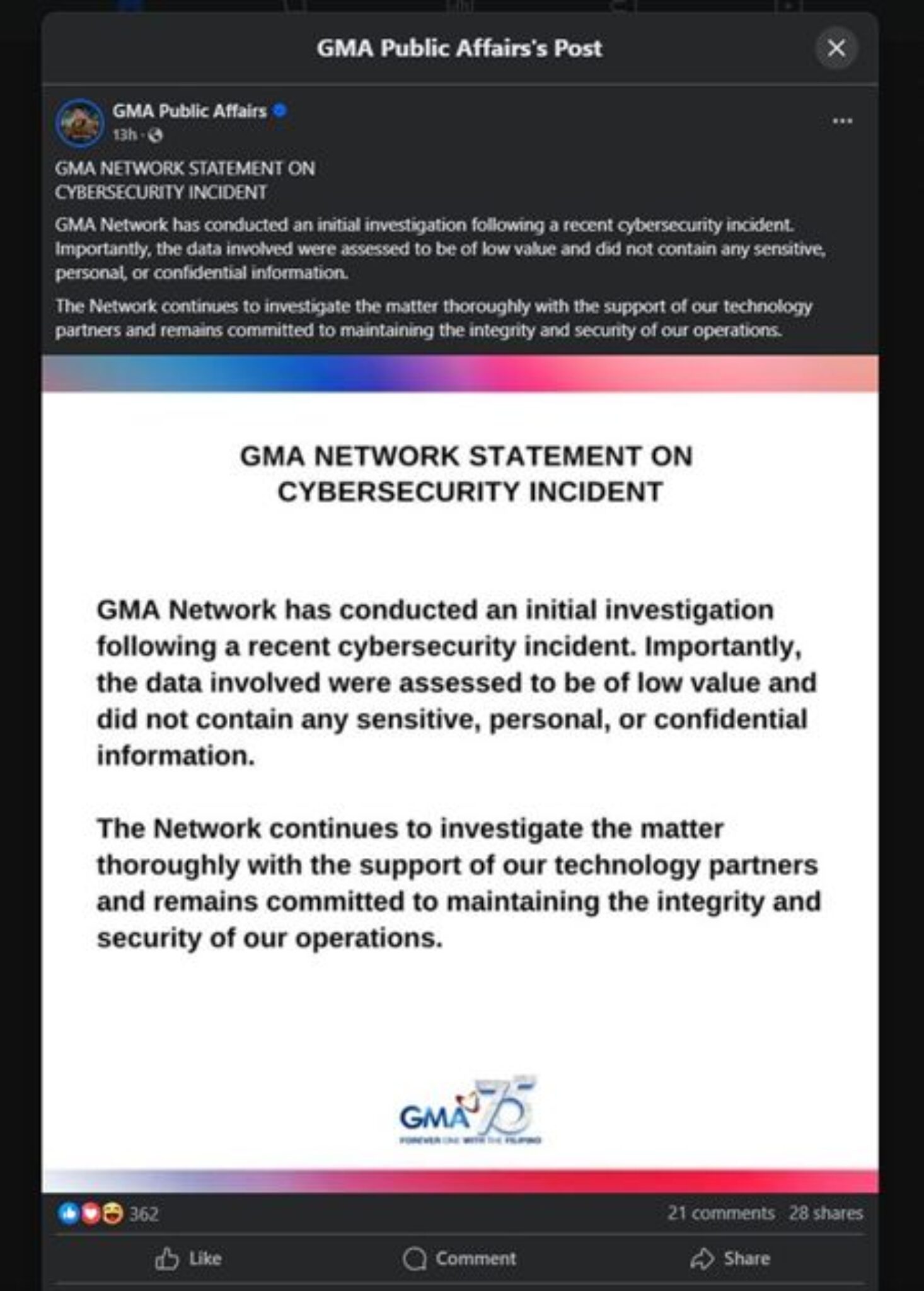 GMA Network Releases Official Statement Following Alleged Cybersecurity ...